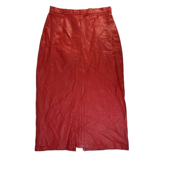 Vintage | Skirts | Vintage Red Distressed Leather Pencil Straight Knee ...